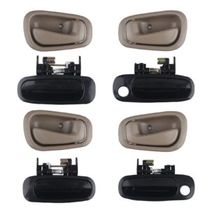 jdmon compatible with interior exterior door handles set toyota corolla chevy prizm 1998 1999 2000 2001 2002 front rear passenger driver side replace 6922002030 6920502050e0 pack of 8 (black & beige)