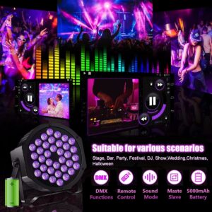 U`King Rechargeable Black Lights for Glow Party Halloween Battery Powered Portable Black Light DMX Sound Activated Control 36 LED UV Wireless Uplights for Glow in The Dark Parties DJ Disco Events Bar