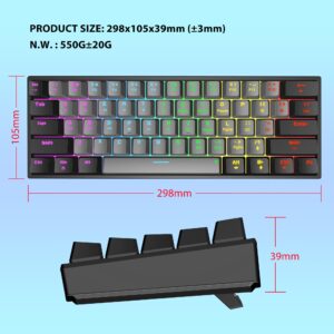 Snpurdiri 60 Percent Machanical Keyboard Red Switches, 60% Mini Gaming Keyboard Rainbow Backlit, Full Anti-Ghosting Compact Gaming Keyboard for PC Gamer Office Business (Black-Grey, Red Switches)