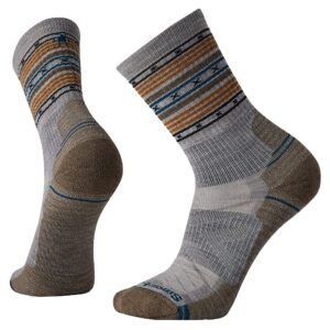 smartwool hike light cushion spiked stripe crew socks, light gray, x-large