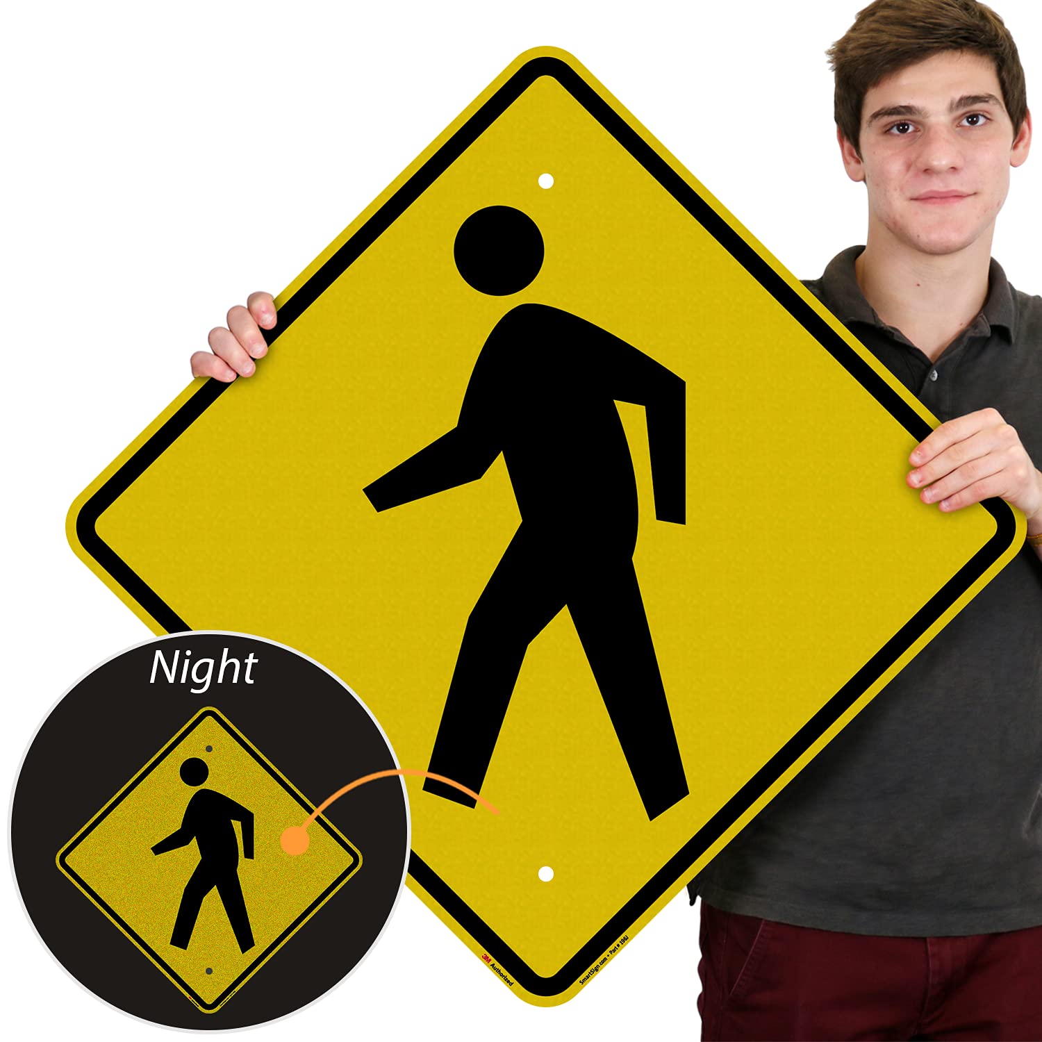 SmartSign 24 x 24 inch Pedestrian Crossing Metal Sign (Only Symbol), 80 mil Aluminum, 3M Laminated Engineer Grade Reflective Material, Black and Yellow