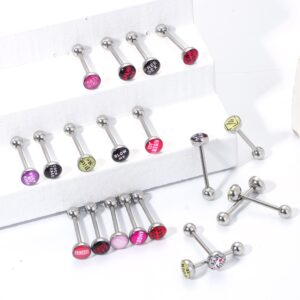 Drperfect 30pcs Fancy Words Pictures Logo Stainless Steel Straight Barbells Tongue Rings Bars Piercing Jewelry