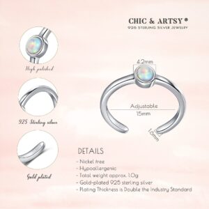 CHIC & ARTSY Toe Rings 925 Sterling Silver Created Opal Toe Rings for Women Opal Open Toe Rings Adjustable Cuff Toe Rings Beach Toe Finger Rings