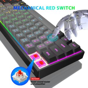 snpurdiri 60 percent machanical keyboard red switches, 60% mini gaming keyboard rainbow backlit, full anti-ghosting compact gaming keyboard for pc gamer office business (black-grey, red switches)