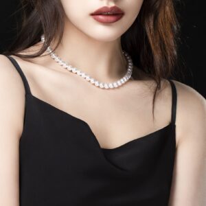 WELLKAGE Imitation Pearl Necklace Wedding Pearl Necklace for Women-8mm