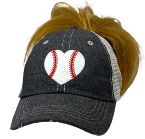 cocomo soul womens baseball mom hat | baseball mom messy bun high ponytail hat | baseball love hat | baseball mom cap 201 dark grey