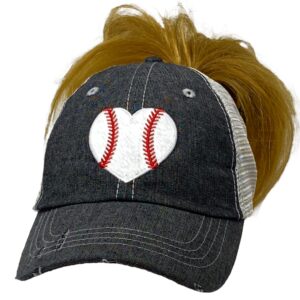 Cocomo Soul Womens Baseball Mom Hat | Baseball Mom Messy BUN HIGH Ponytail Hat | Baseball Love Hat | Baseball Mom Cap 201 Dark Grey