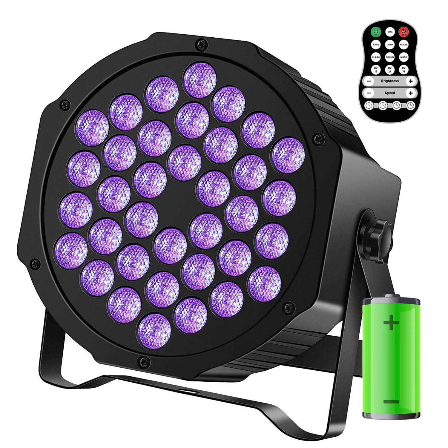 U`King Rechargeable Black Lights for Glow Party Halloween Battery Powered Portable Black Light DMX Sound Activated Control 36 LED UV Wireless Uplights for Glow in The Dark Parties DJ Disco Events Bar