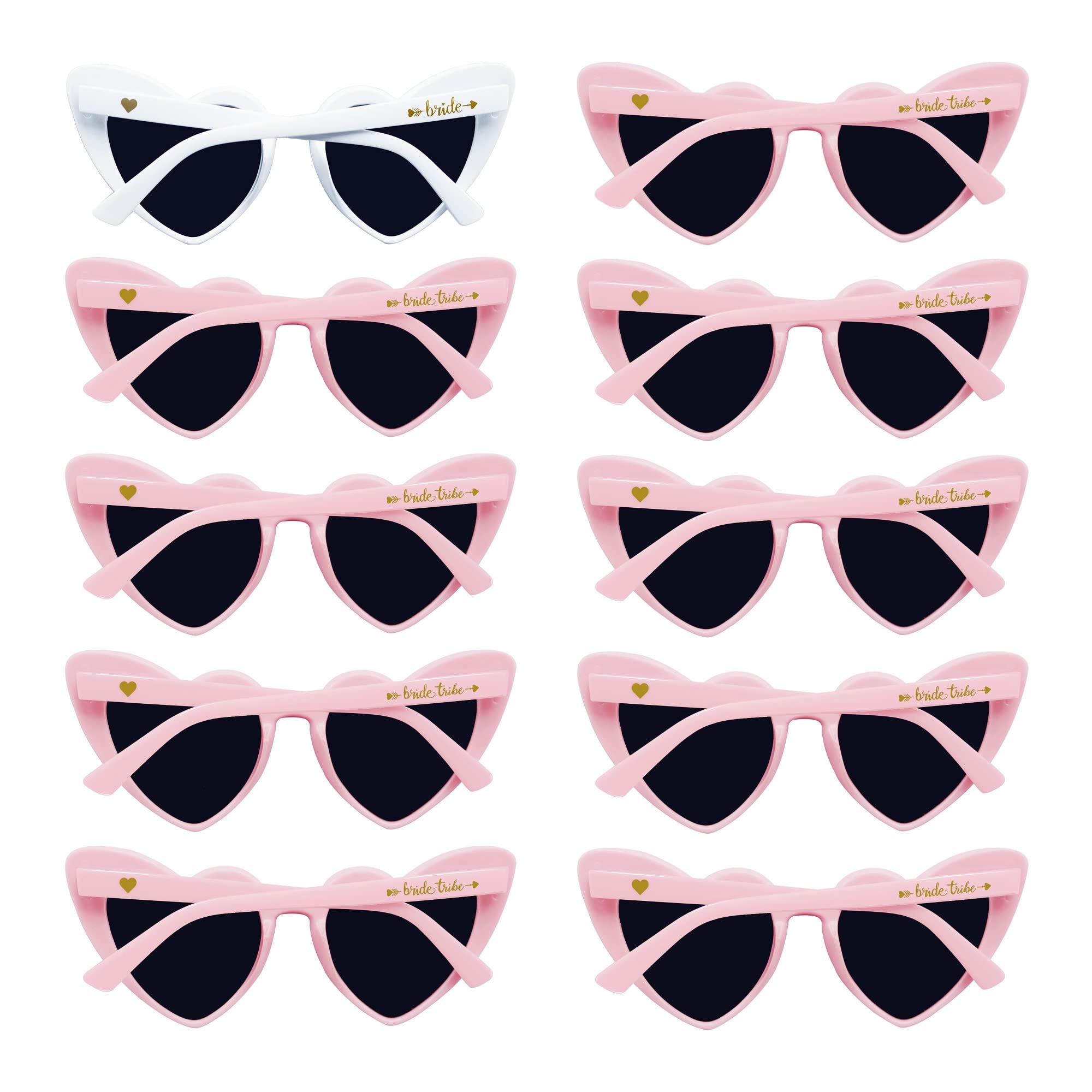 LADY&HOME 10pcs Heart Shaped Bachelorette Party Sunglasses Bridal Shower Favors Supplies Weddings Sunglasses(Pink)