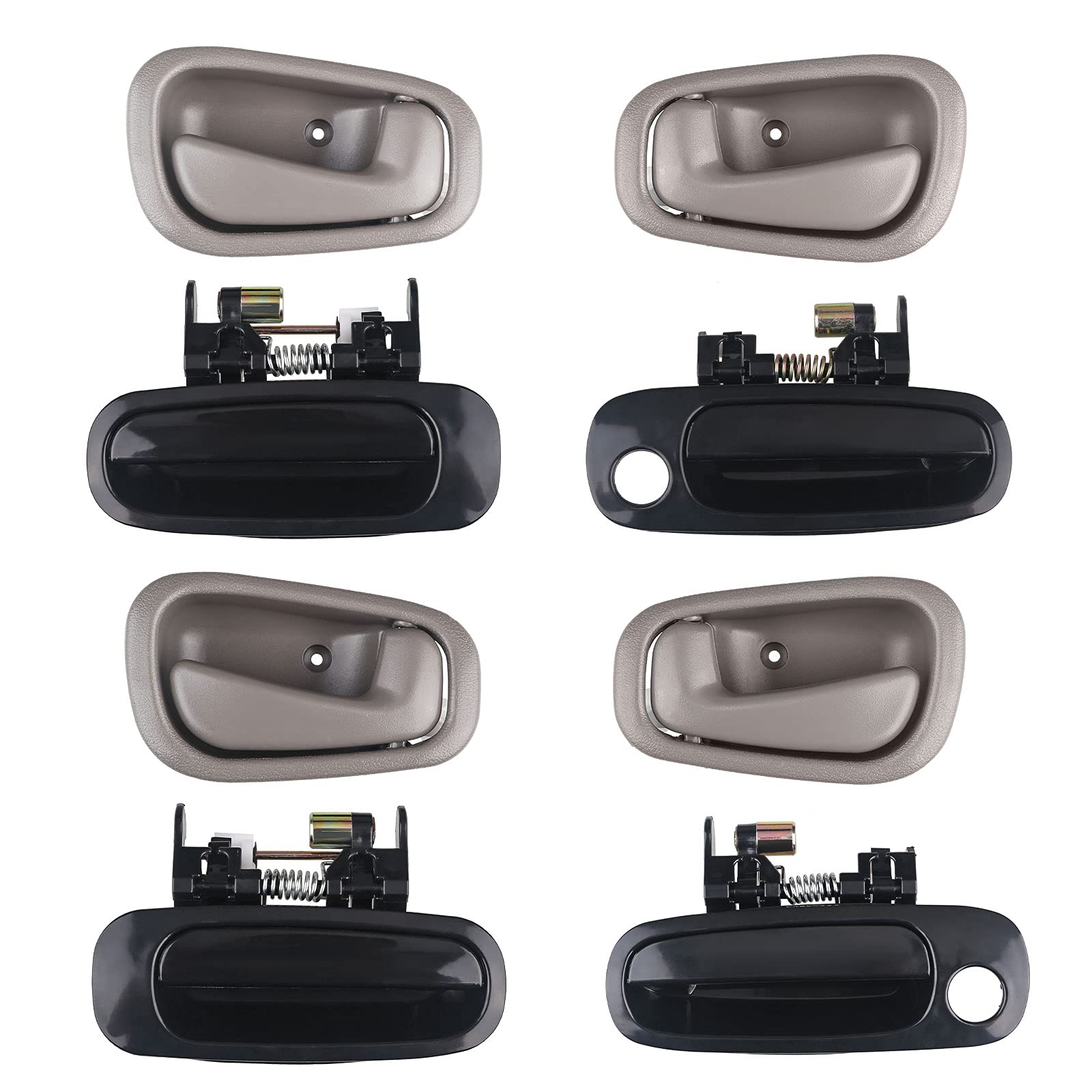 JDMON Compatible with Interior Exterior Door Handles Set Toyota Corolla Chevy Prizm 1998 1999 2000 2001 2002 Front, Rear Passenger, Driver Side Replace 6922002030,6920602050, Pack of 8 (Black & Gray)