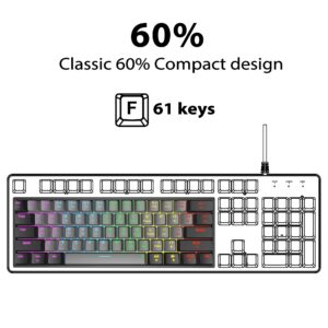 Snpurdiri 60 Percent Machanical Keyboard Red Switches, 60% Mini Gaming Keyboard Rainbow Backlit, Full Anti-Ghosting Compact Gaming Keyboard for PC Gamer Office Business (Black-Grey, Red Switches)