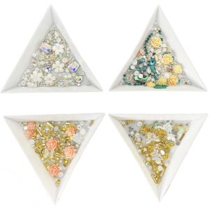 4 Boxes 3D Rose Flower Butterfly Nail Charms Acrylic Resin 3D Crystal Rhinestones Gems Charms Nail Art Stud Pearl Gold Metal Rivets for Nail Art Designs Accessories Supplies DIY Crafting