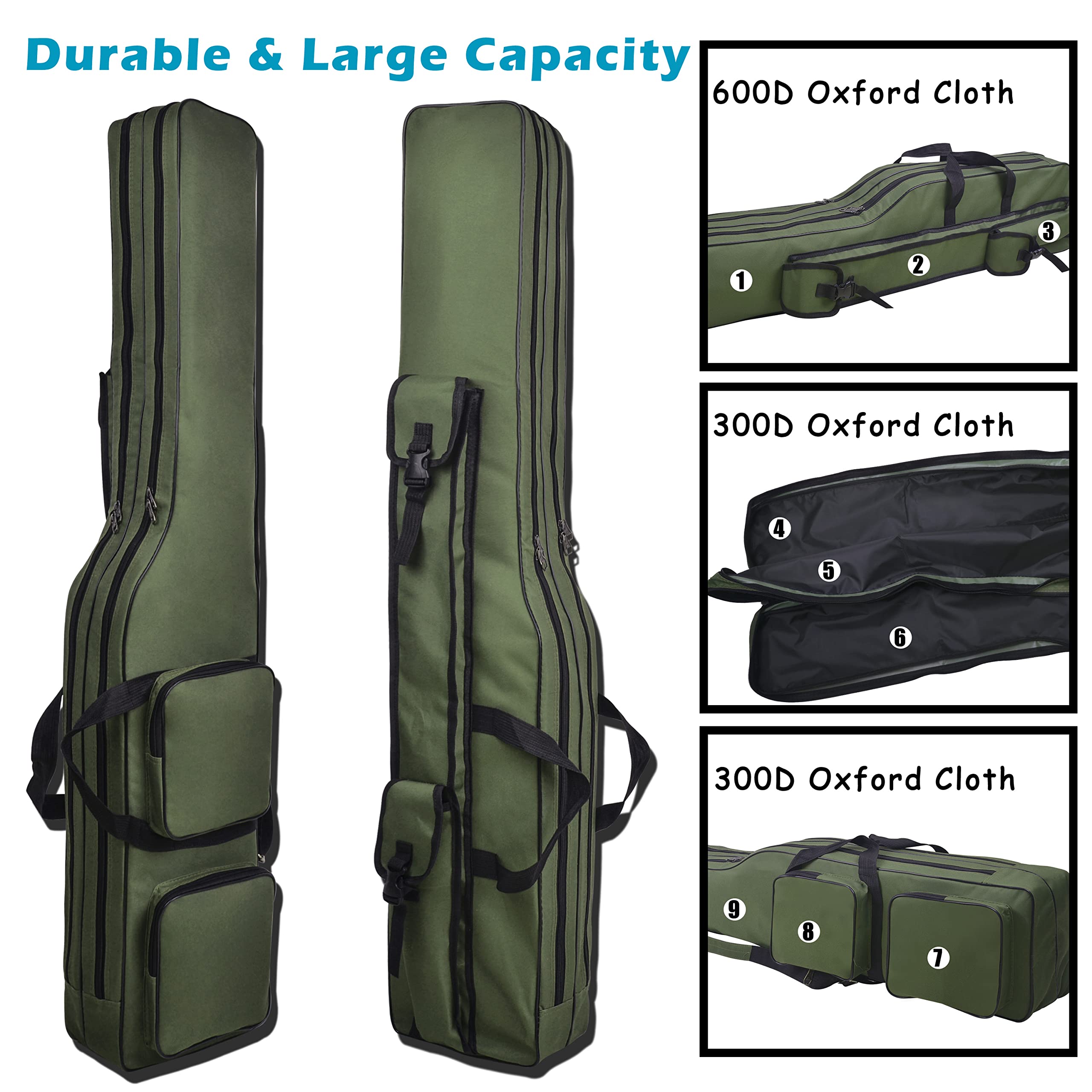 4.27ft Fishing Rod Case Bag, Portable Fishing Pole Bag Carrier for Travel, Waterproof Fishing Rod Organizer, Large Capacity Fishing Tackle Storage Bag, Fishing Gear Gifts for Men