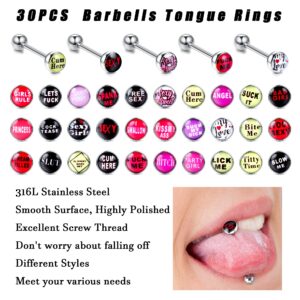 Drperfect 30pcs Fancy Words Pictures Logo Stainless Steel Straight Barbells Tongue Rings Bars Piercing Jewelry