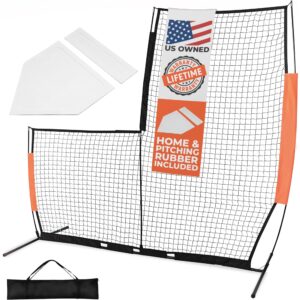 aceletiqs flexible l screen baseball pitching net 7x7ft pitching screen protector with metal base, fiberglass poles, and polyester netting [carry bag included]