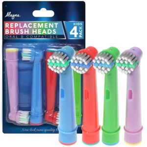 replacement toothbrush heads for oral b braun electric toothbrush- 4 pk of kids colorful brush heads compatible with oral-b- soft bristles, small heads, fits pro 1000, action, floss & more!