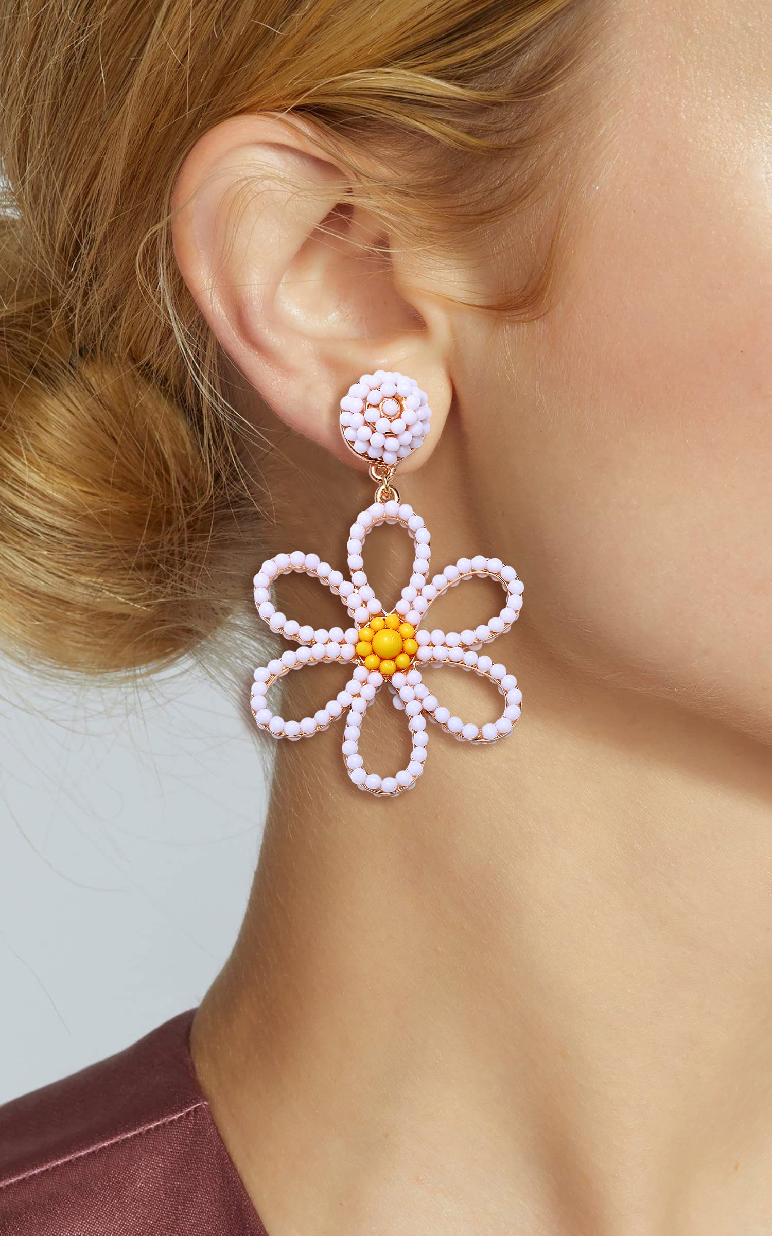 BVGA Women's flower Daisy Drop Earrings Handmade Beaded Sun Flower earrings for Parties