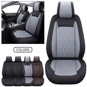 YIERTAI Car Seat Covers Compatible with Toyota Sienna Corolla Rav4 Subaru Baja Mazda CX5 Hyundai Sonata Accent Kona Accent Veloster Jeep Wrangler Cherokee Waterproof Leather(2 PCS Front/Black-Grey)