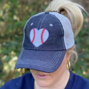 Cocomo Soul Womens Baseball Mom Hat | Baseball Mom Messy BUN HIGH Ponytail Hat | Baseball Love Hat | Baseball Mom Cap 201 Dark Grey