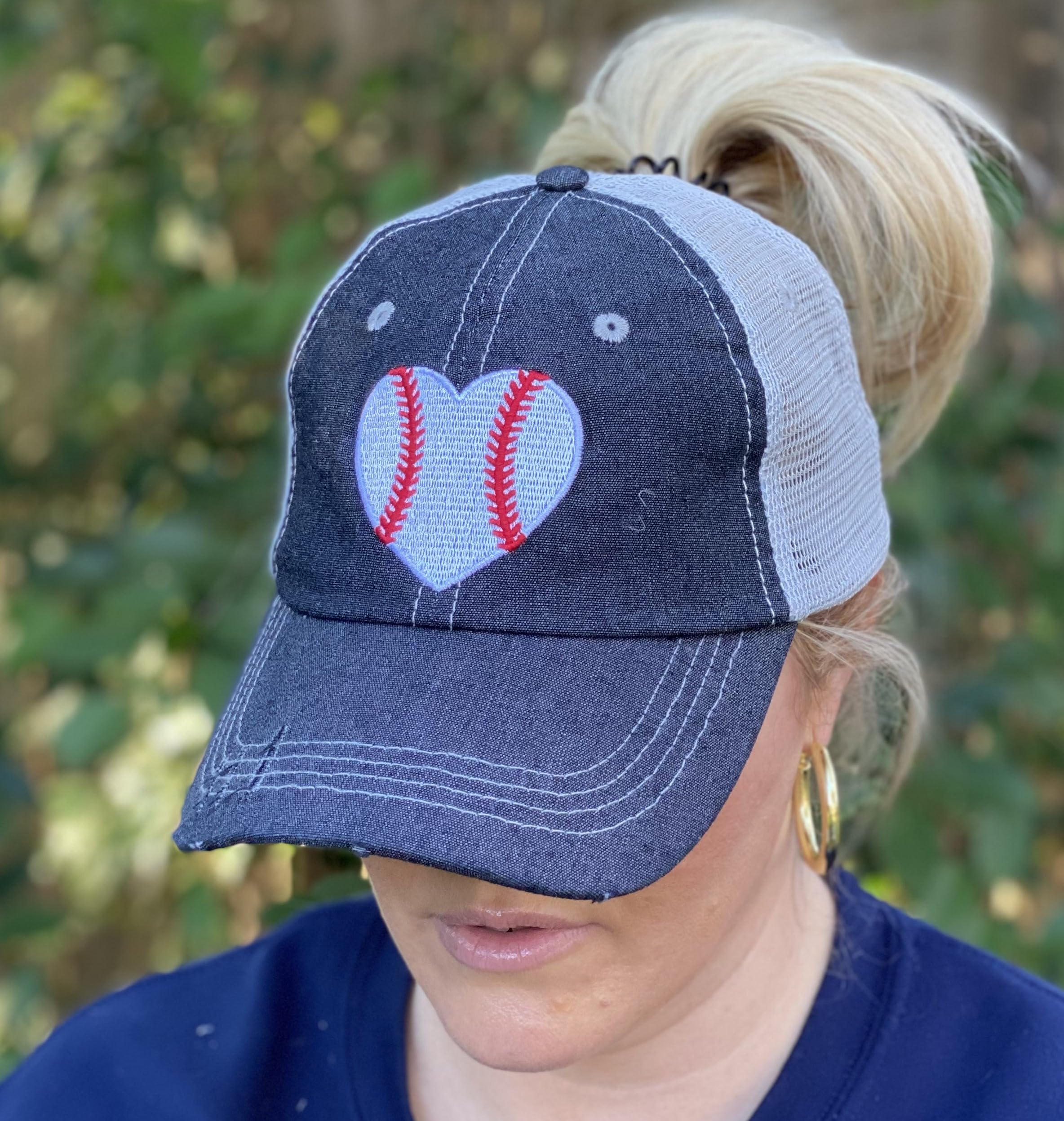 Cocomo Soul Womens Baseball Mom Hat | Baseball Mom Messy BUN HIGH Ponytail Hat | Baseball Love Hat | Baseball Mom Cap 201 Dark Grey