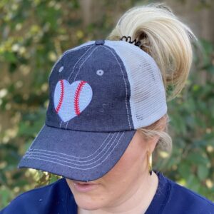 Cocomo Soul Womens Baseball Mom Hat | Baseball Mom Messy BUN HIGH Ponytail Hat | Baseball Love Hat | Baseball Mom Cap 201 Dark Grey