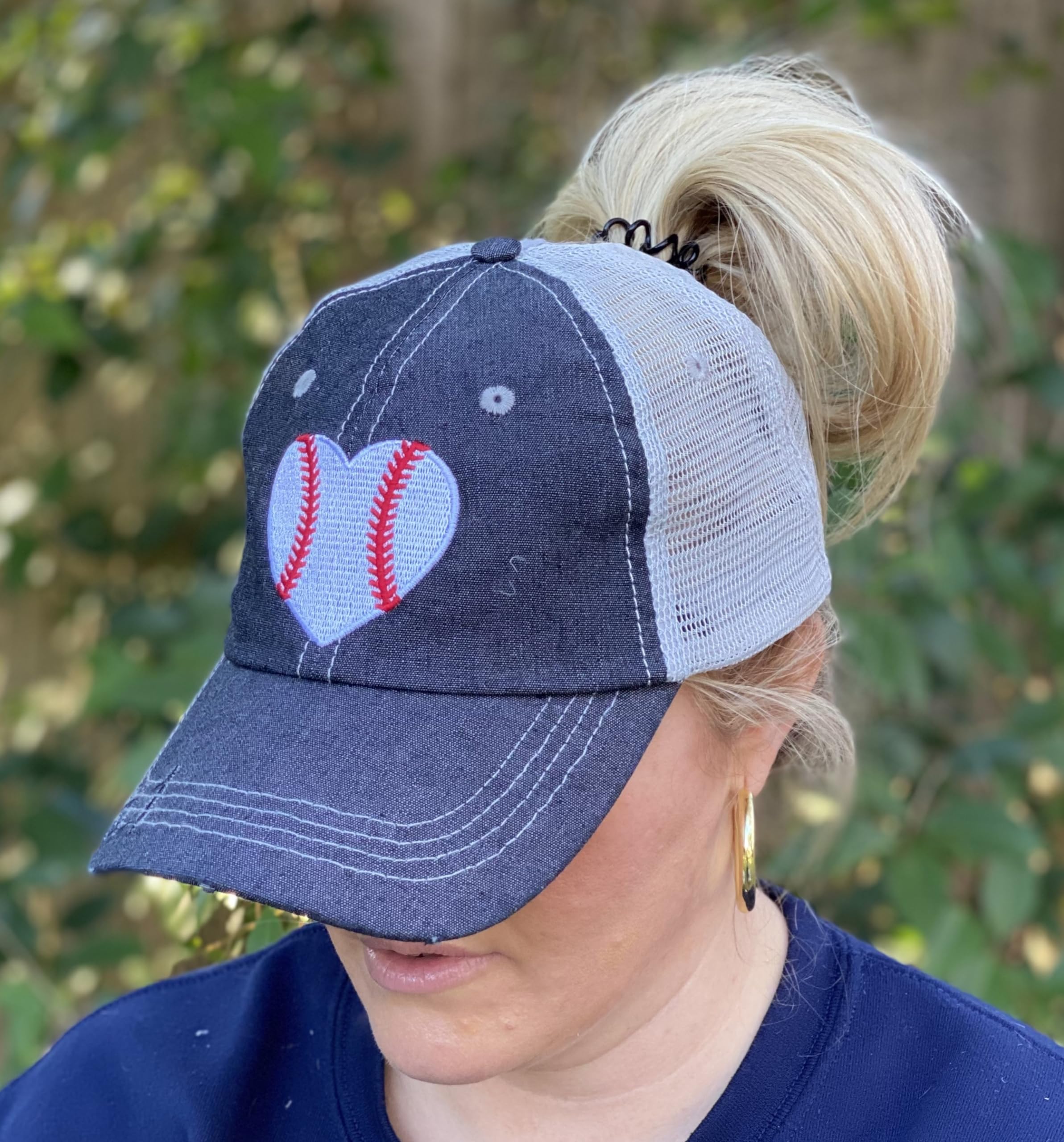 Cocomo Soul Womens Baseball Mom Hat | Baseball Mom Messy BUN HIGH Ponytail Hat | Baseball Love Hat | Baseball Mom Cap 201 Dark Grey