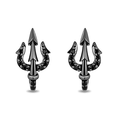 Jewelili Enchanted Disney Fine Jewelry Black Rhodium over Sterling Silver 1/6 Cttw Treated Black Round Diamond Ursula Trident Earrings