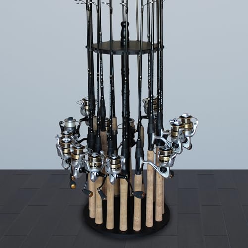 Rush Creek Creations | Fishing Rod Holder for 16 Rods, Fishing Pole Holder for Garage Organization and Storage, for Fishing Reels, Fishing Gear, Fishing Accessories, Tackle Box (360° Access)