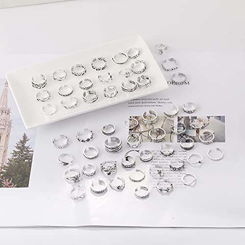 MJust 54Pcs Open Toe Rings Set for Women Men Adjustable Vintage Retro Knuckle Ring Toe Finger Tail Ring Beach Foot Jewelry (54Pcs)