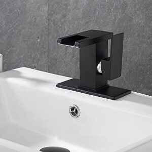 LOOPAN LED Light Bathroom Faucet Waterfall Black One Hole Single Handle Faucet for Bathroom Sink Mount Vanity Faucet Lead-Free for Commercial Residential