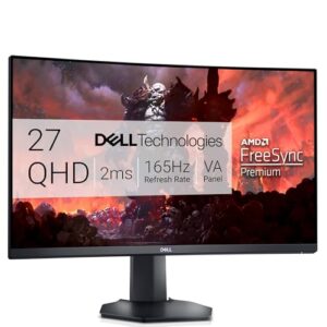 dell s2722dgm curved gaming monitor - 27-inch qhd (2560 x 1440) 1500r curved display, 165hz refresh rate (displayport), hdmi/displayport connectivity, height/tilt adjustability - black