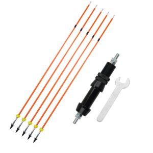 ameyxgs archery bow fishing arrow and bowfishing reel seat kit fiberglass bowfishing arrow spinning aluminum alloy reel seat mount for hunting accessory (orange, 6 pcs arrow + 1 reel)