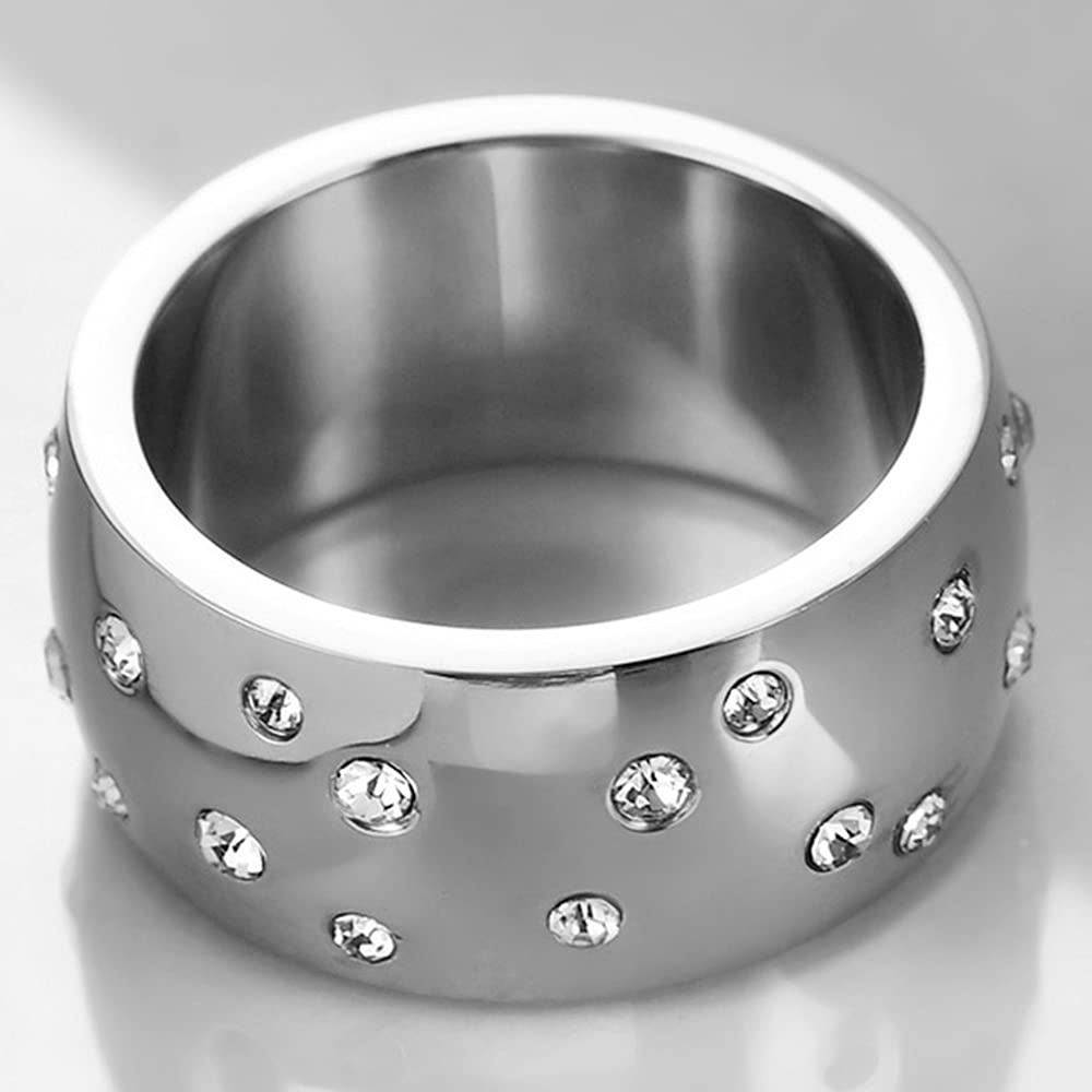 Jude Jewelers 10MM Stainless Steel Chunky Strong Cubic Zircon Filled Eternity Wedding Band Ring (Silver, 9)