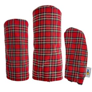 sunfish tartan golf headcover set red plaid - driver, fairway, hybrid