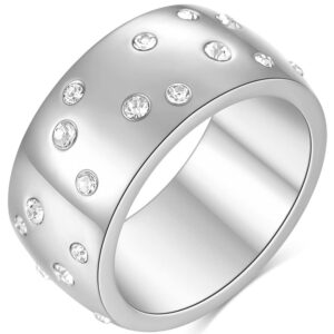 jude jewelers 10mm stainless steel chunky strong cubic zircon filled eternity wedding band ring (silver, 9)