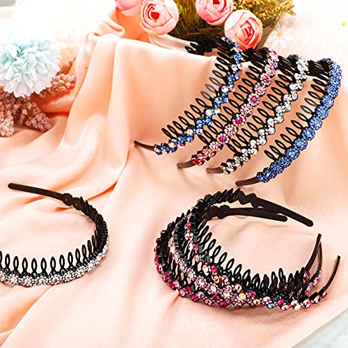 Syhood 8 Pieces Rhinestone Teeth Comb Headbands, Non-Slip Hair Band Hair Accessories for Women Girl, 2 Styles - Flower, Wave, Headband, Multicolor, Plastic