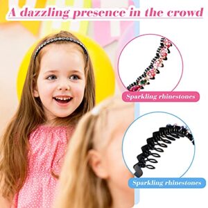 Syhood 8 Pieces Rhinestone Teeth Comb Headbands, Non-Slip Hair Band Hair Accessories for Women Girl, 2 Styles - Flower, Wave, Headband, Multicolor, Plastic