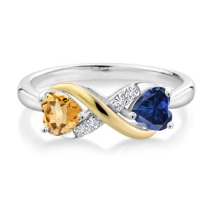 Gem Stone King 925 Silver and 10K Yellow Gold Yellow Citrine Blue Created Sapphire and White Lab Grown Diamond Ring (1.00 Cttw, Gemstone Birthstone, Available In Size 5, 6, 7, 8, 9)