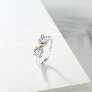 925 Sterling Silver and 10K Yellow Gold Forever Classic Moissanite from Charles & Colvard Women Ring (1.04 Cttw, Heart Shape 5MM, Available in size 5, 6, 7, 8, 9)