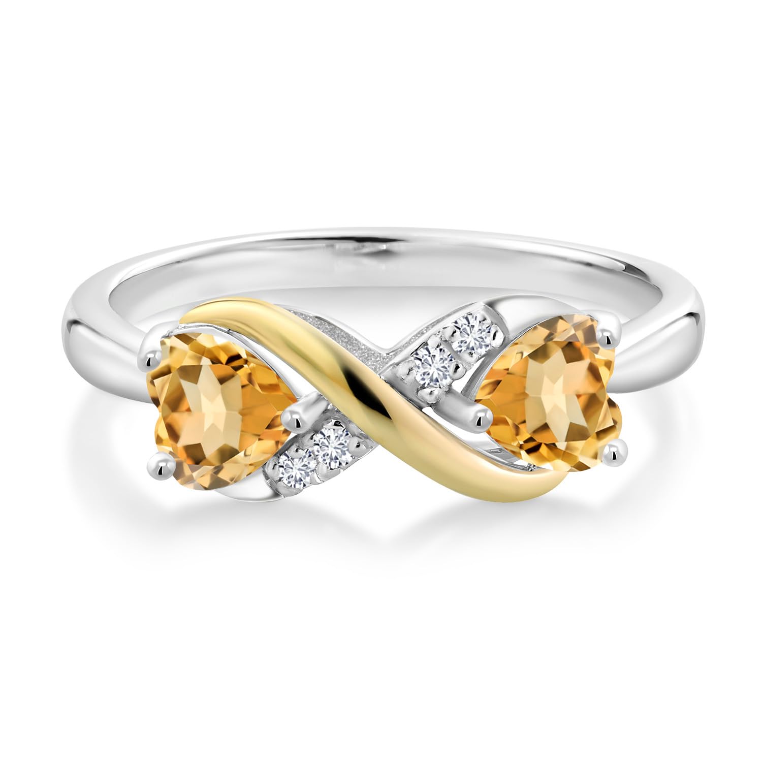 Gem Stone King 925 Sterling Silver and 10K Yellow Gold Yellow Citrine and White Lab Grown Diamond Ring For Women (0.96 Cttw, Heart Shape 5MM, Gemstone Birthstone, Available in size 5, 6, 7, 8, 9)