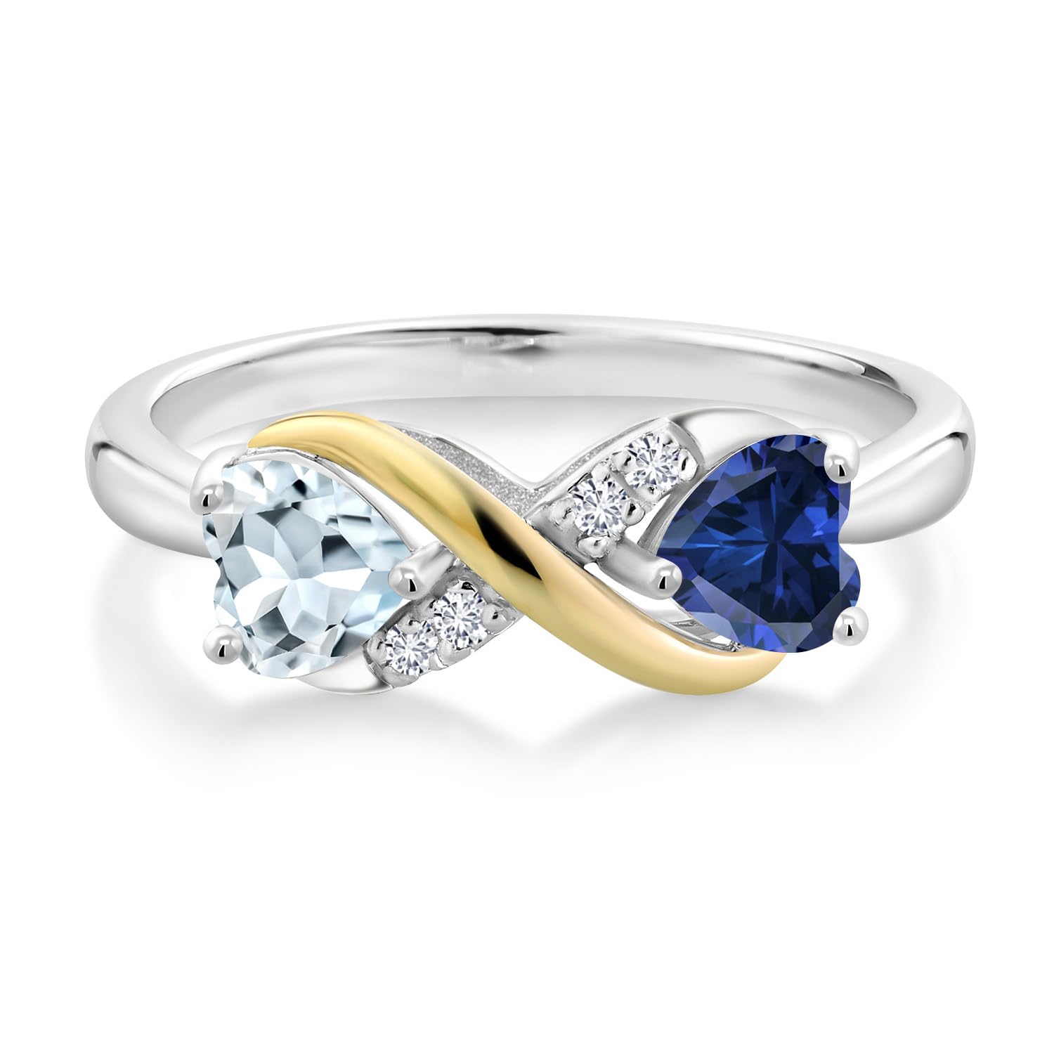 Gem Stone King 925 Silver and 10K Yellow Gold Sky Blue Aquamarine Blue Created Sapphire & Lab Grown Diamond Ring For Women | 0.96 Cttw | Gemstone Birthstone | Ring Size 5-9