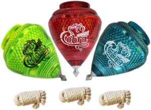 cometa 3 pack jumbo cobra durable plastic spin tops for kids metal tip made in mexico - trompo mexicano jumbo cobra pl᳴ico durable & punta de metal (pack of 3 assorted colors)