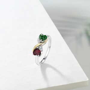 Gem Stone King 925 Sterling Silver and 10K Yellow Gold Green Nano Emerald Red Rhodolite Garnet and White Lab Grown Diamond Ring For Women (1.09 Cttw, Available In Size 5, 6, 7, 8, 9)