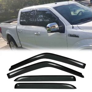 Deebior 94975 Side Window Deflector Visor Rain Guard,Outside Mount Tape-on Shatterproof Dark Smoke,4pc Window Shades fit for 2015-2020 Ford F-150 Crew cab, 2017-2020 F250/F350 Super Duty Crew cab