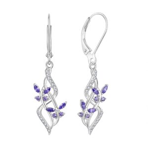 jo wisdom women infinity butterfly earrings,925 sterling silver dangle & drop earrings with 5a cubic zirconia june birthstone amethyst color