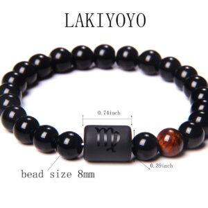 LAKIYOYO Zodiac Bracelet for Men Women Adjustable Natural Black Onyx Stone Bracelet 8mm 10mm Star Sign Constellation Horoscope Bracelet Gifts(pisces 1)