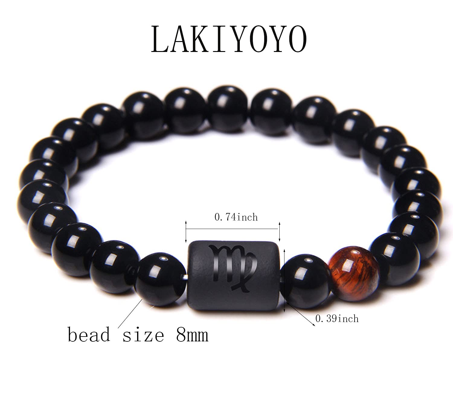 LAKIYOYO Zodiac Bracelet for Men Women Adjustable Natural Black Onyx Stone Bracelet 8mm 10mm Star Sign Constellation Horoscope Bracelet Gifts(pisces 1)