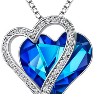 Sumonyo Love Heart Pendant Necklaces for Women Crystals Jewelry Gifts for Women Her Girlfriend Mother's Wife Christmas Birthday Anniversary Valentines Day Sapphire Blue