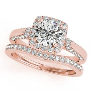 pb collection halo 2-pc bridal set cubic zirconia engagement wedding ring band in 14k rose gold over 12