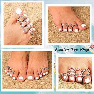 MJust 54Pcs Open Toe Rings Set for Women Men Adjustable Vintage Retro Knuckle Ring Toe Finger Tail Ring Beach Foot Jewelry (54Pcs)